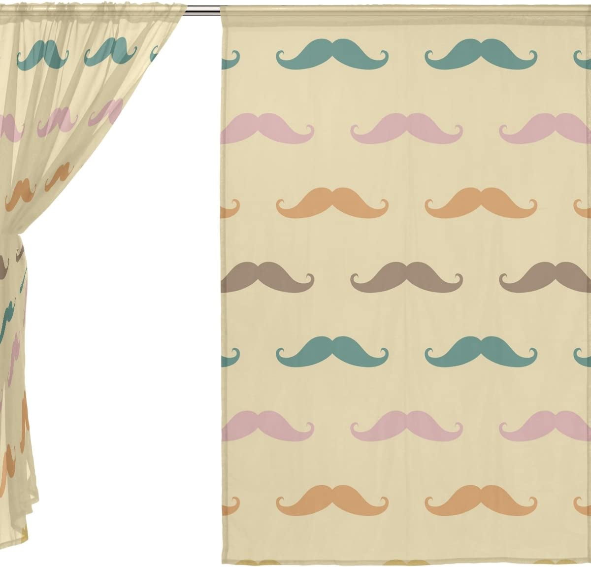 Floral Moustache Semi Sheer Curtains, 78"x55" Window Voile Drapes ...