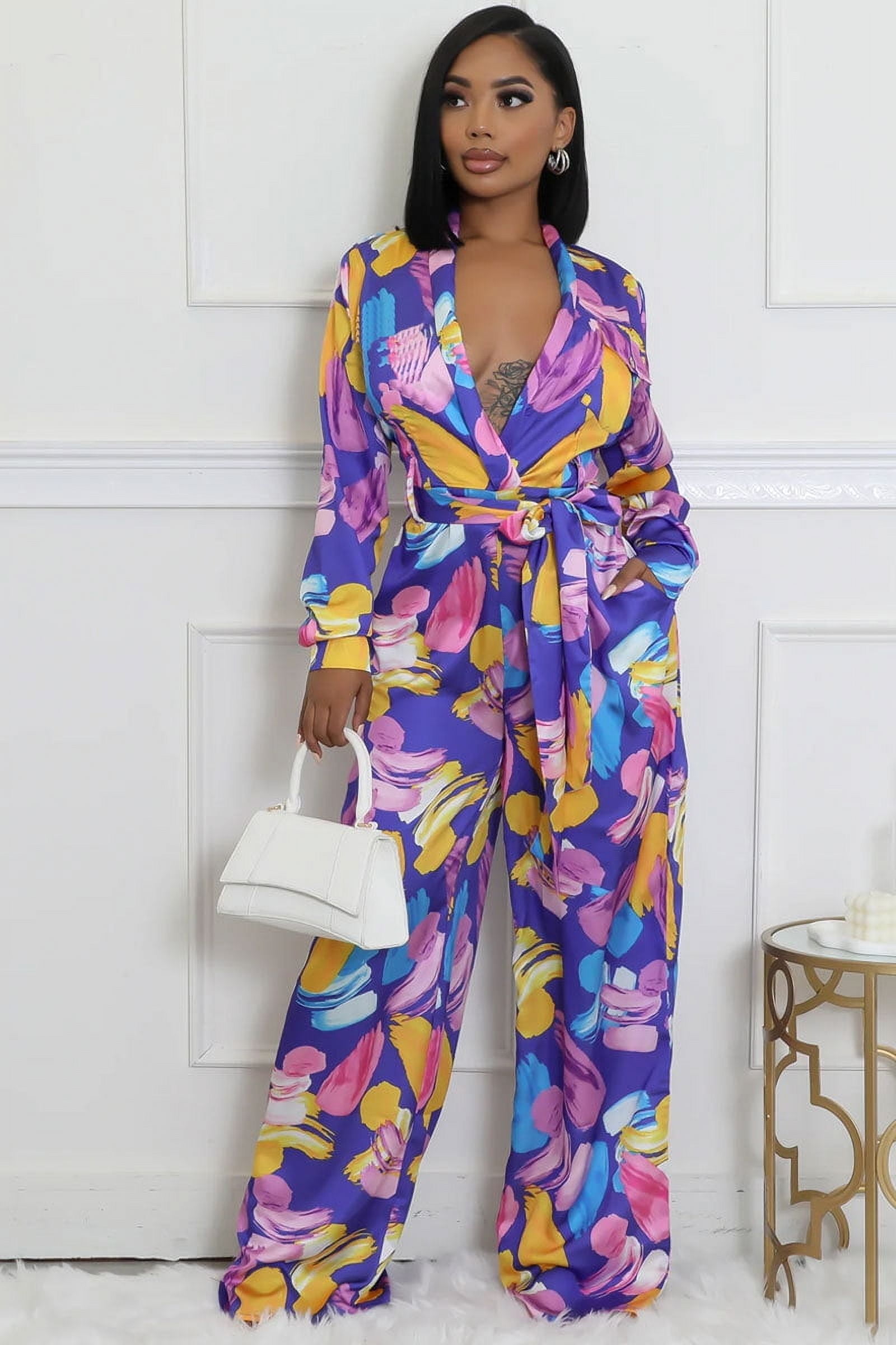 Floral Multi Color Jumpsuit (L, MultiPurple) - Walmart.com