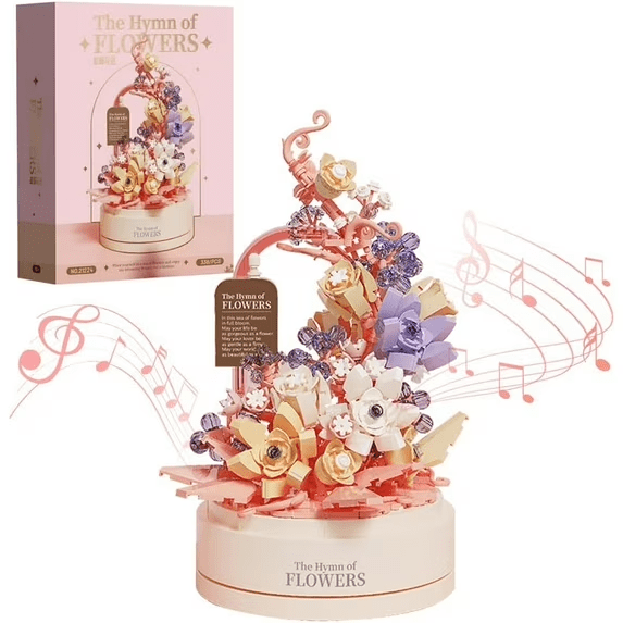 Floral Music Box Base Flower Building Set with LED, Home Decor Model ...