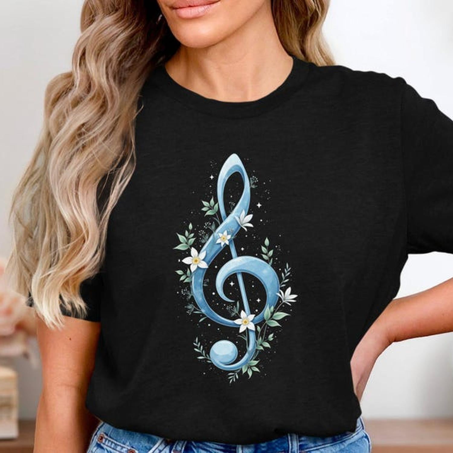 Floral Music Note T-S1Hirt Design, Treble Clef Graphic T1EE, MusiC1Al ...