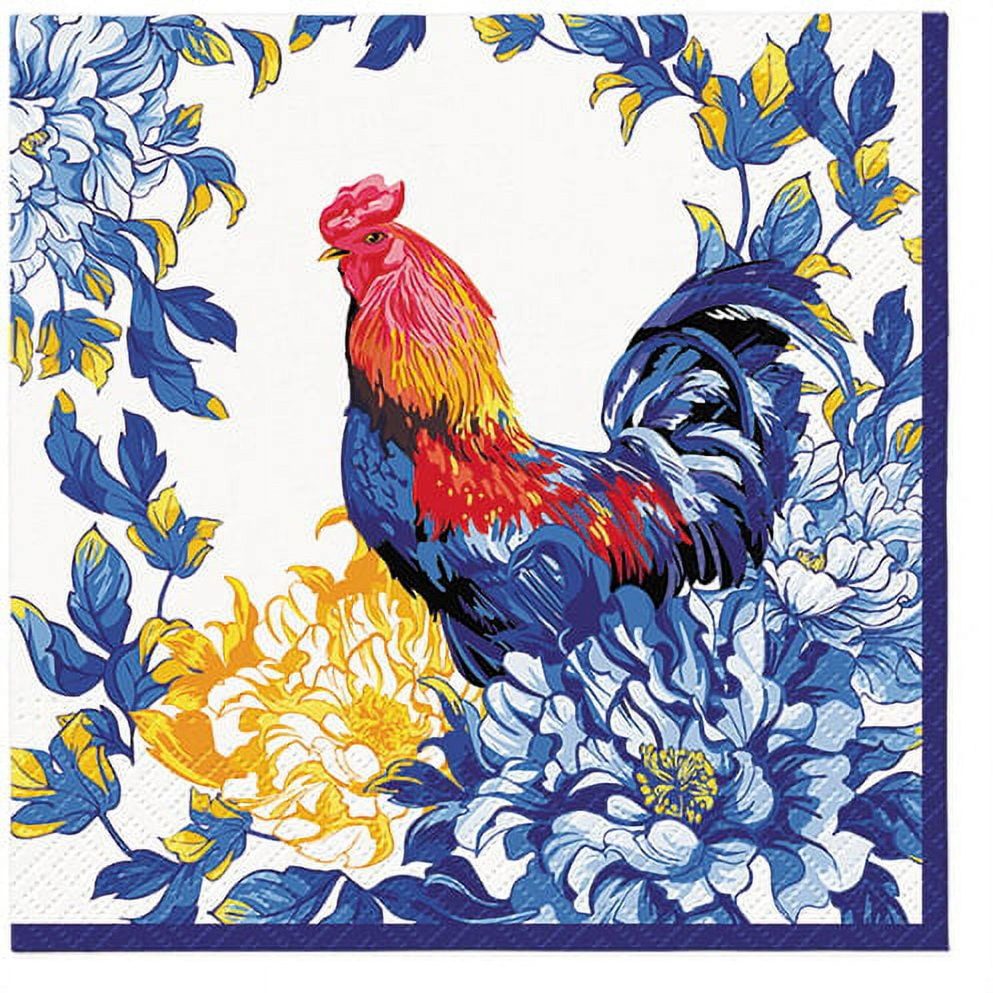 Floral Napkins BLUE ROOSTER 40pcs Lunch Napkins, Rooster Napkins ...