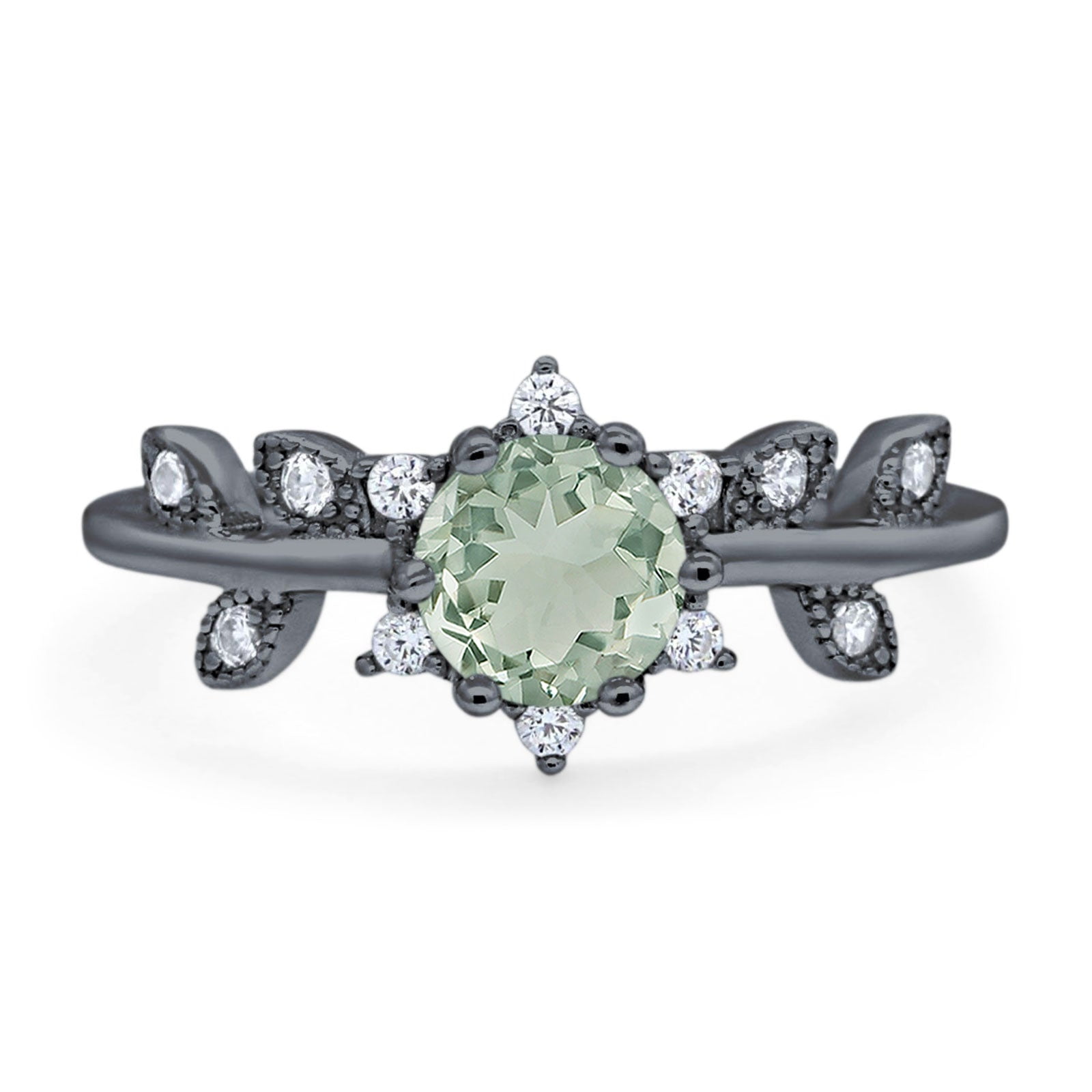 Floral Natural Green Amethyst Prasiolite Leaf Round Ring 925 Sterling ...