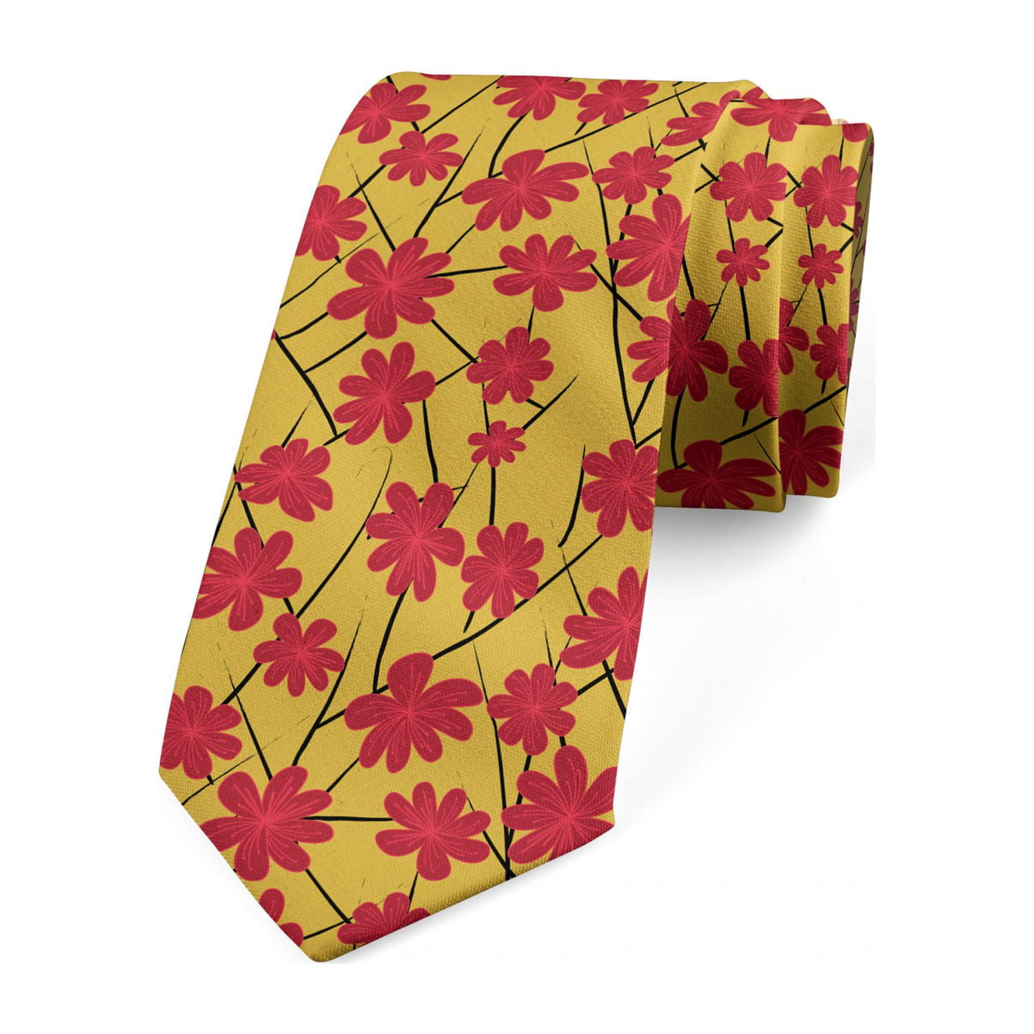 Floral Necktie, Japanese Blossom Sakura, Dress Tie, 3.7", Earth Yellow ...