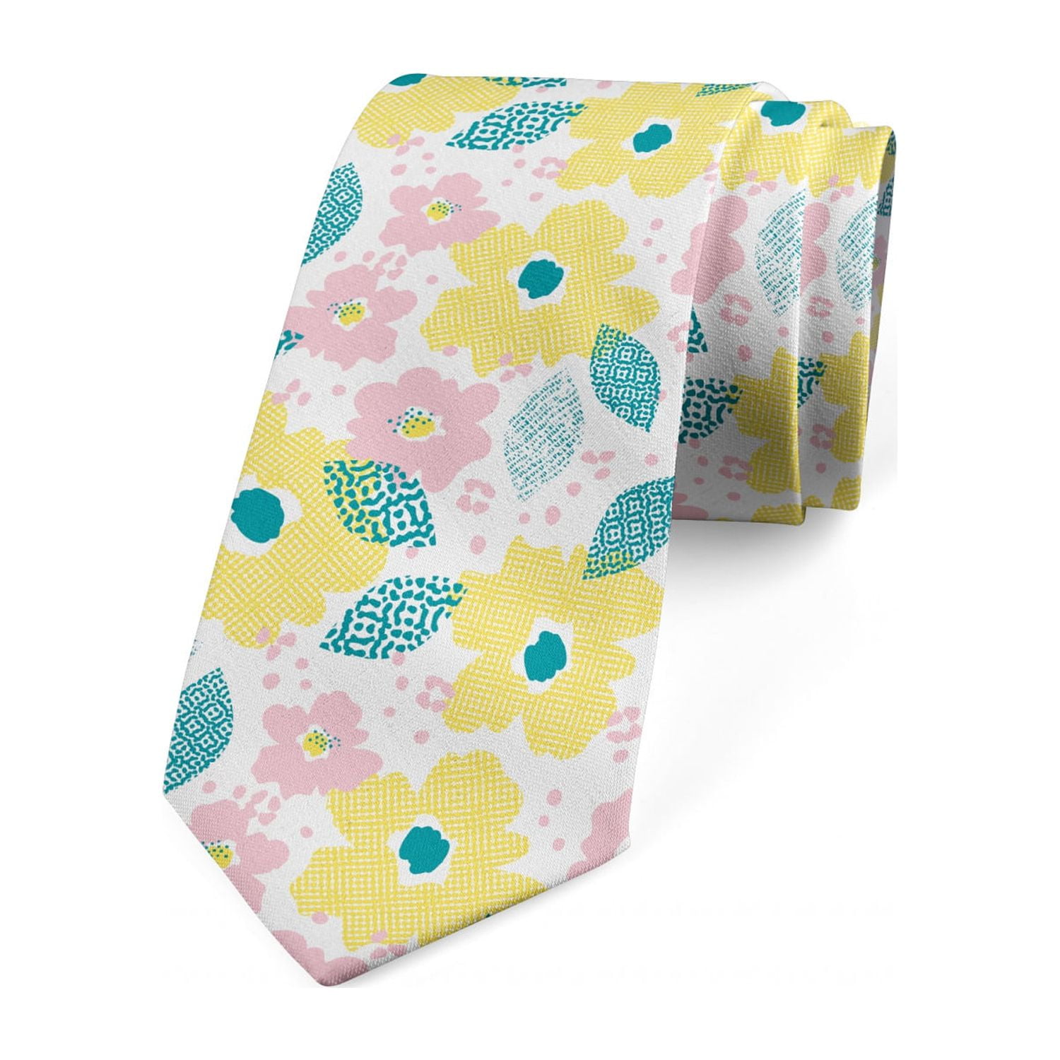 Ambesonne Men's Floral Necktie, Pastel Spring Flowers & Leaves, 3.7 ...