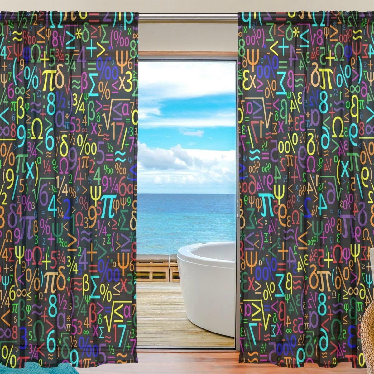 Floral Numbers Background Semi Sheer Curtains, 84"x55" Window Voile ...