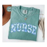 Floral Nurse Shirt Blue Toile Wildflower Shirt Gift For RN ER Nurse Tee ...