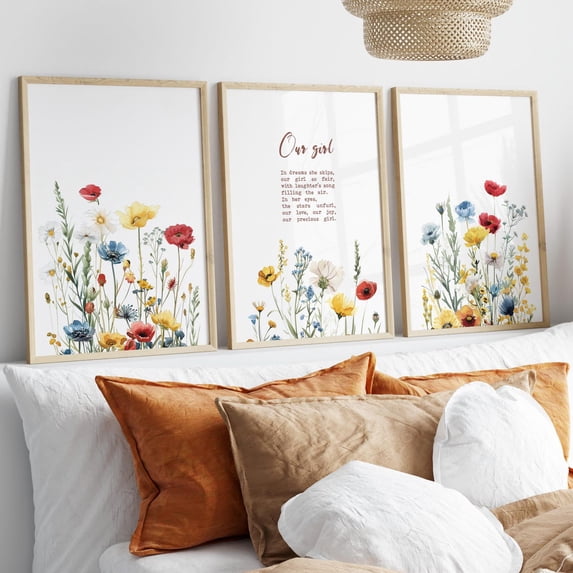 Floral Nursery Wall Art Our Girl Minimalist Wildflower Poster Baby Room ...
