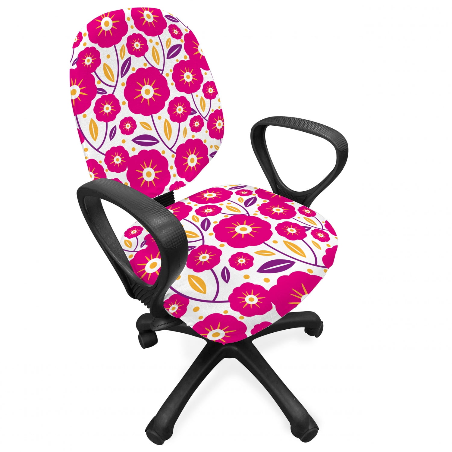 Floral Office Chair Slipcover, Blooming Graphical Flowers and Leaves ...