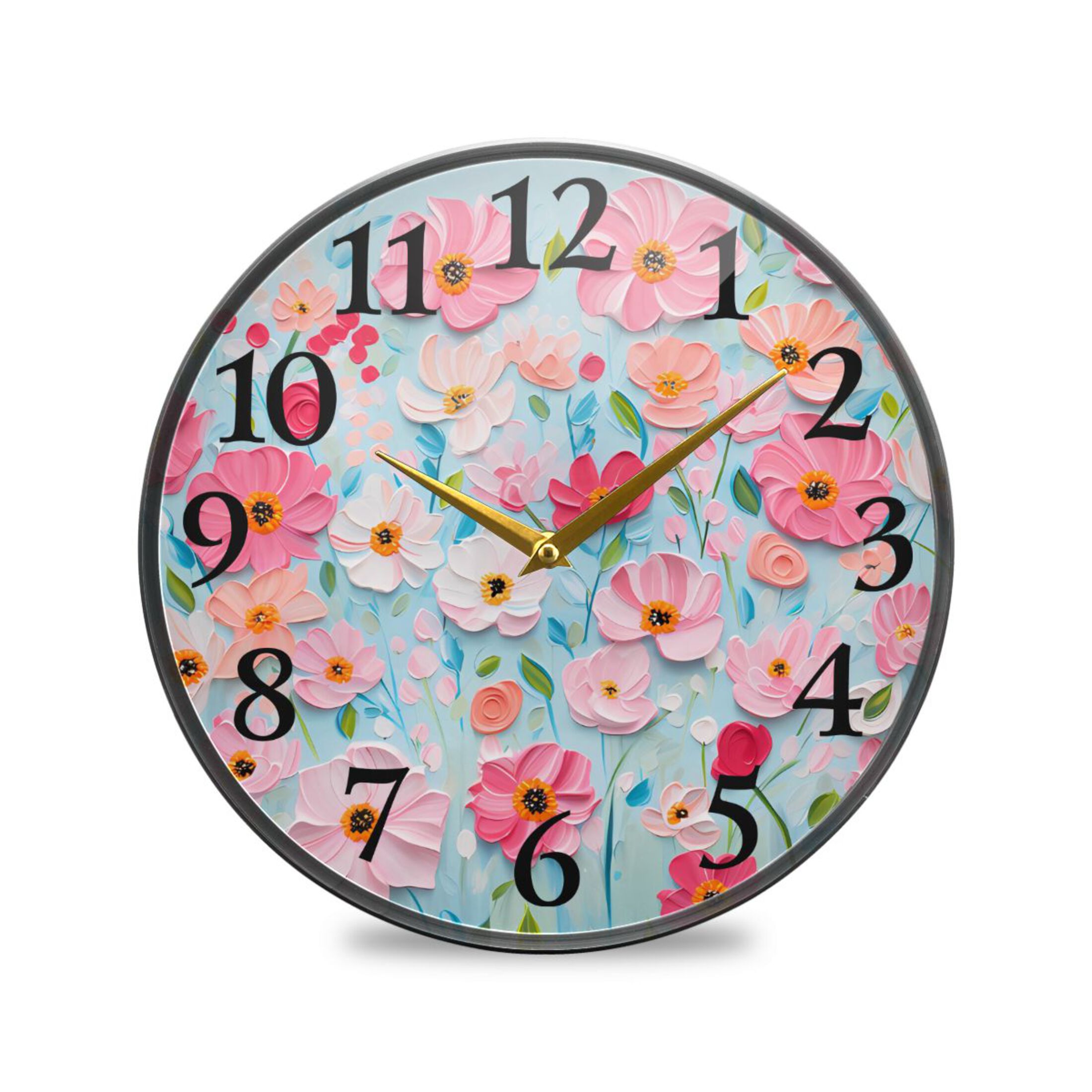 Floral Oil Paint Wall Clocks Battery Operated 9.5 Inch Round Clock ...