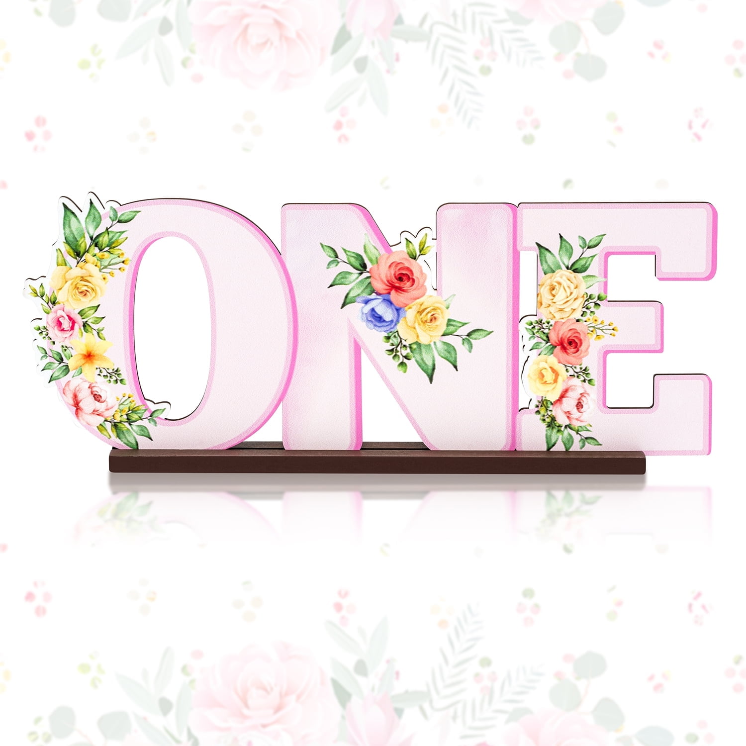 Floral One Letter Sign Wooden Table Centerpiece Flower First Birthday ...