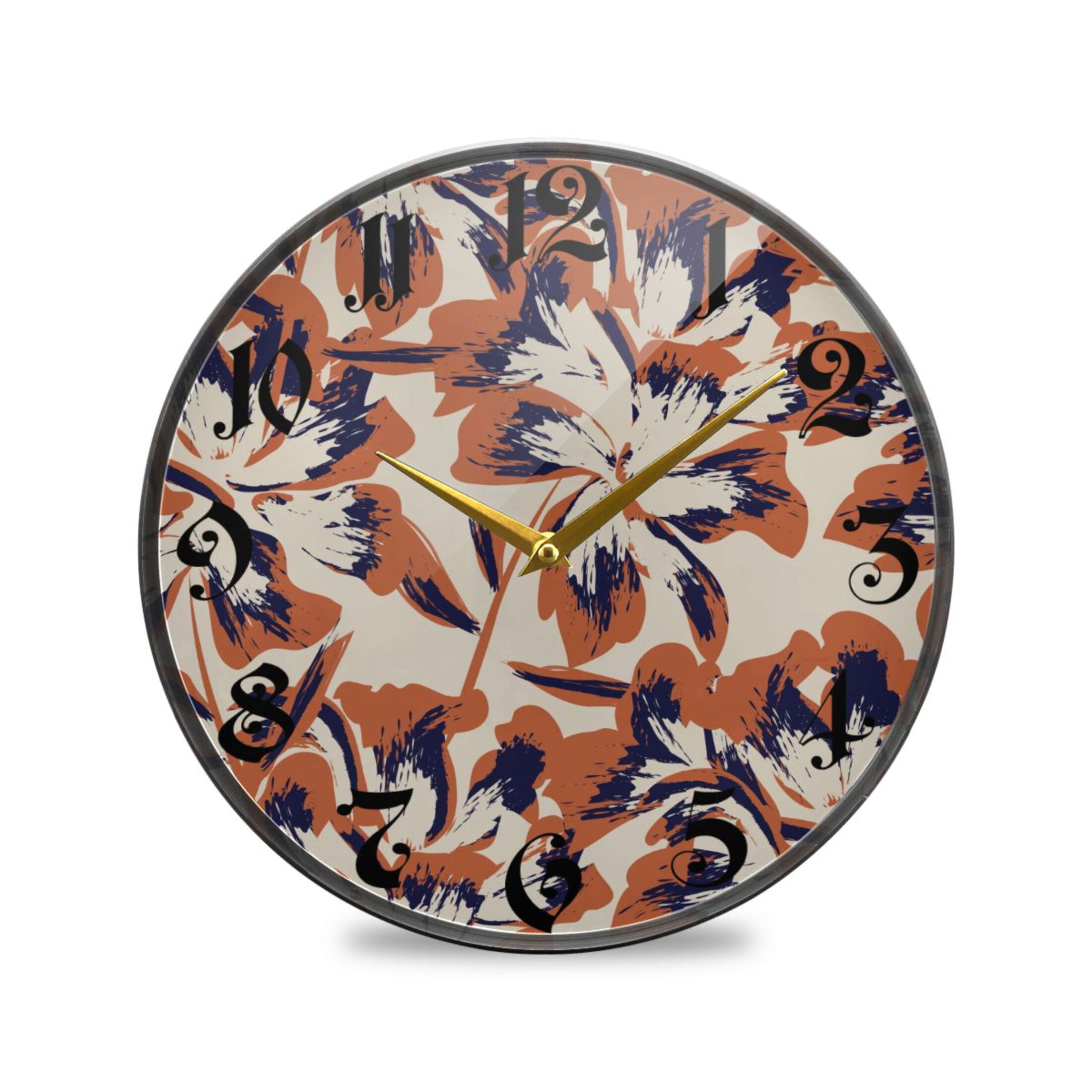 Floral Orange Flowers Acrylic Wall Clocks Quiet Round Clock Battery ...