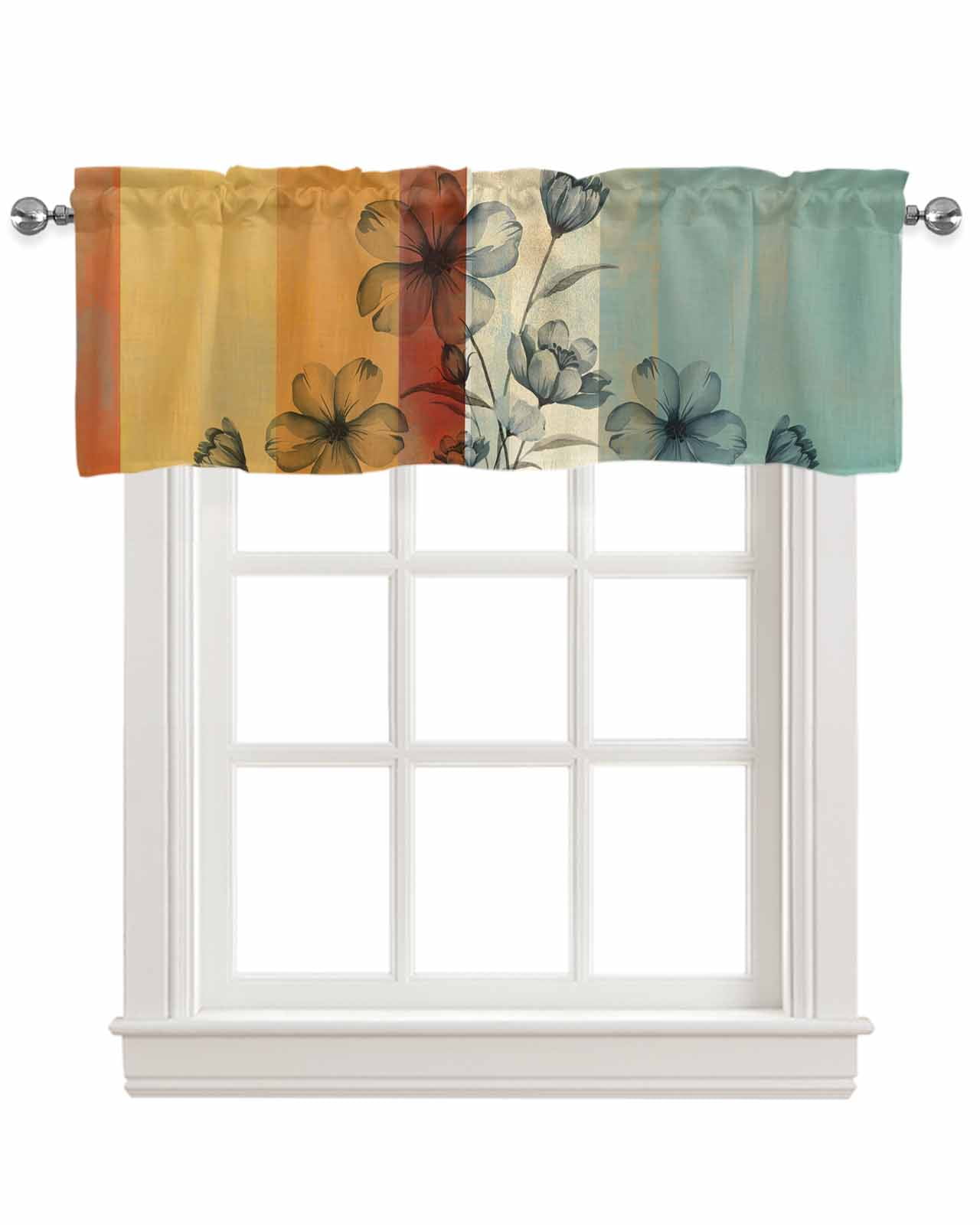 Floral Orange Kitchen Valances for Windows Farmhouse Linen Window ...