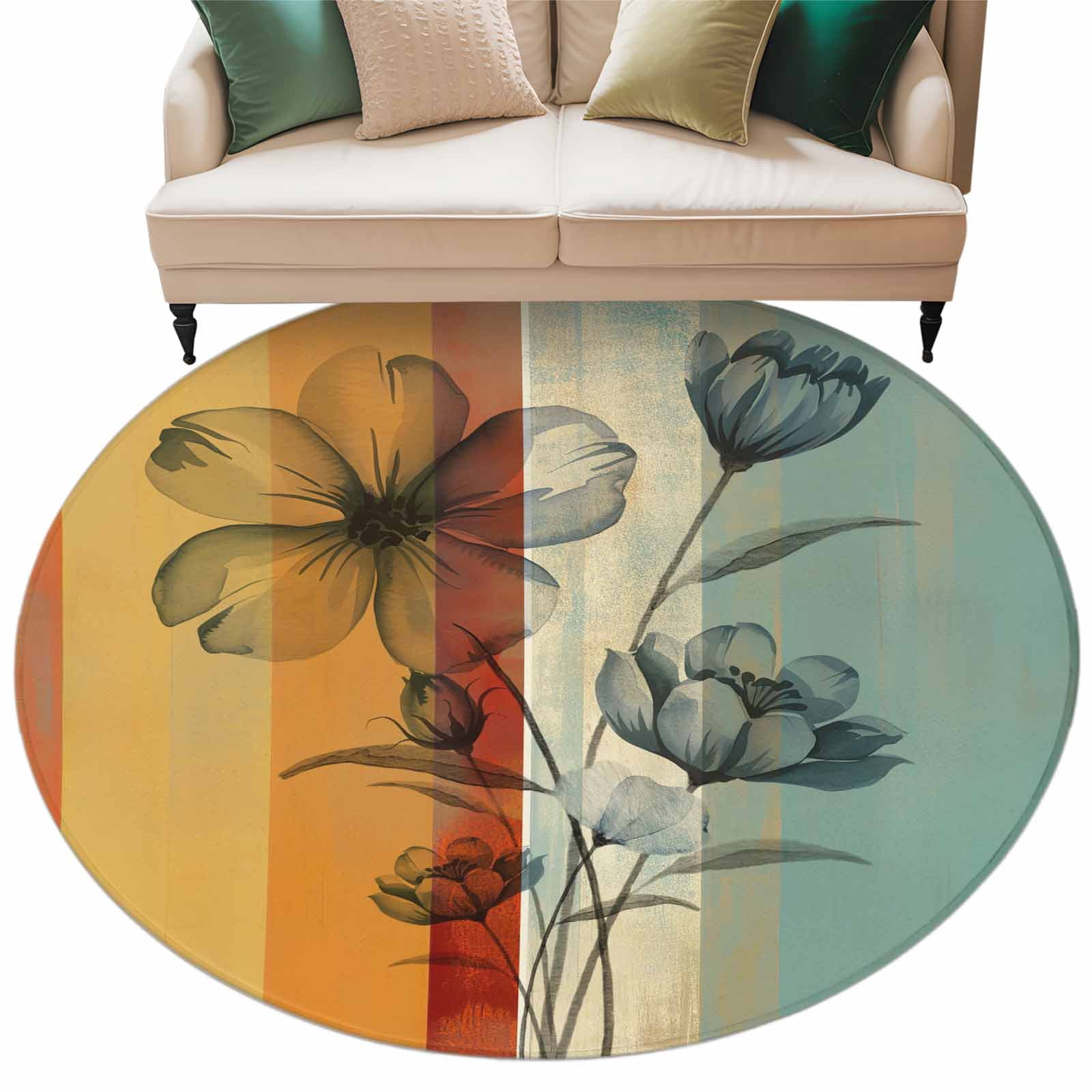Floral Orange Large Area Rugs for Bedroom Living Room, Soft Non Slip ...