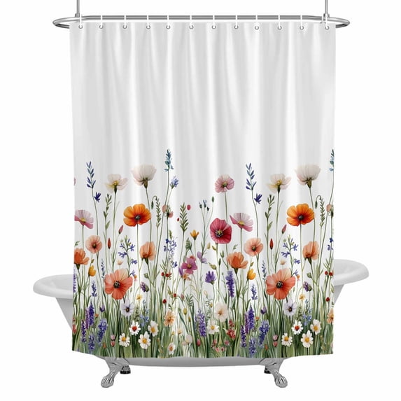 Floral Orange Shower Curtain for Bathroom, Pink Purple Flower Poppy ...