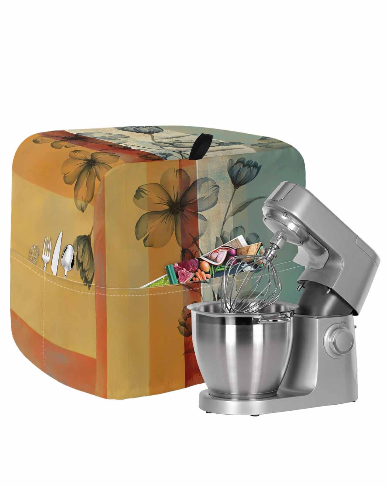 Floral Orange Stand Mixer Dust Cover with Storage Pocket & Handles ...