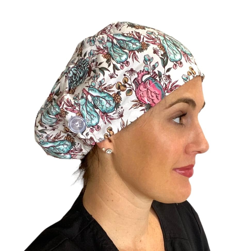 Floral Organs Euro Scrub Cap, Surgical Cap for Women, Anatomy Scrub Hat ...