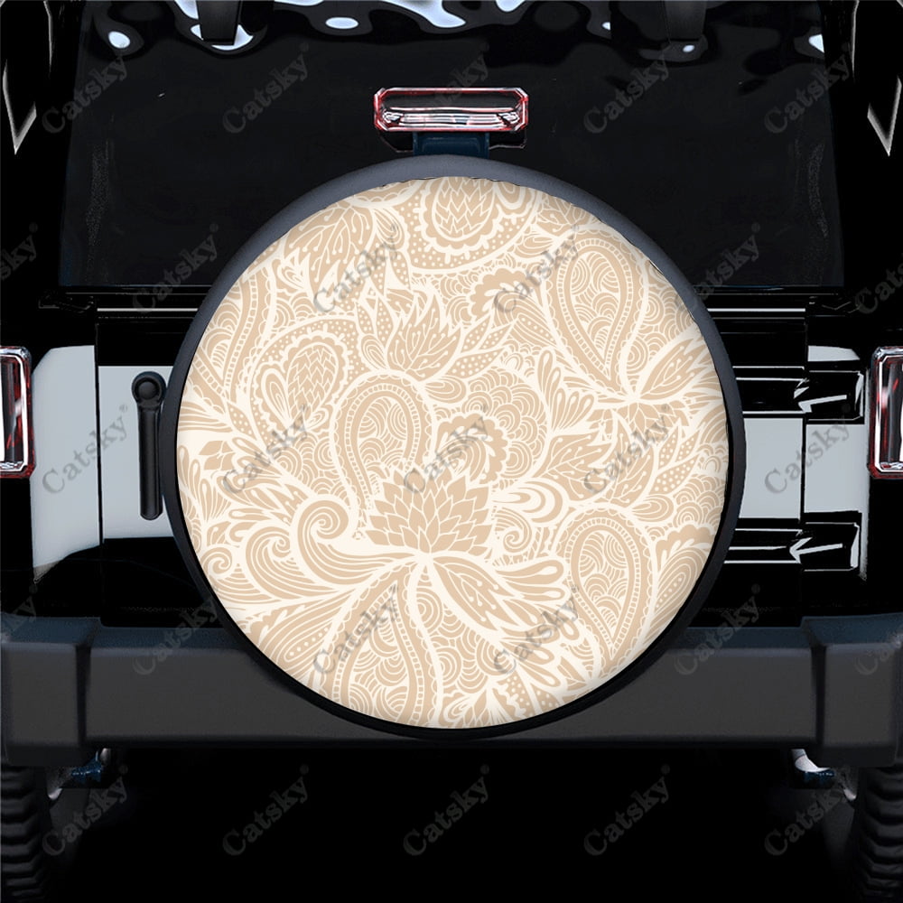 Floral Ornament Pattern Polyester Universal Spare Wheel Tire Cover ...