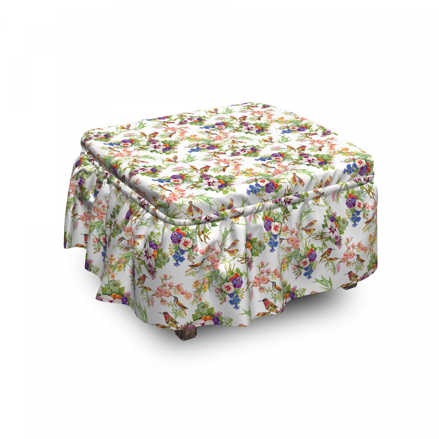 Floral Ottoman Cover, Exotic Spring Flowers, 2 Piece Slipcover Set with ...