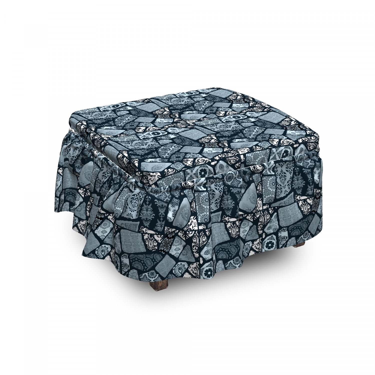 Floral Ottoman Cover, Modern Geometric Shapes, 2 Piece Slipcover Set ...