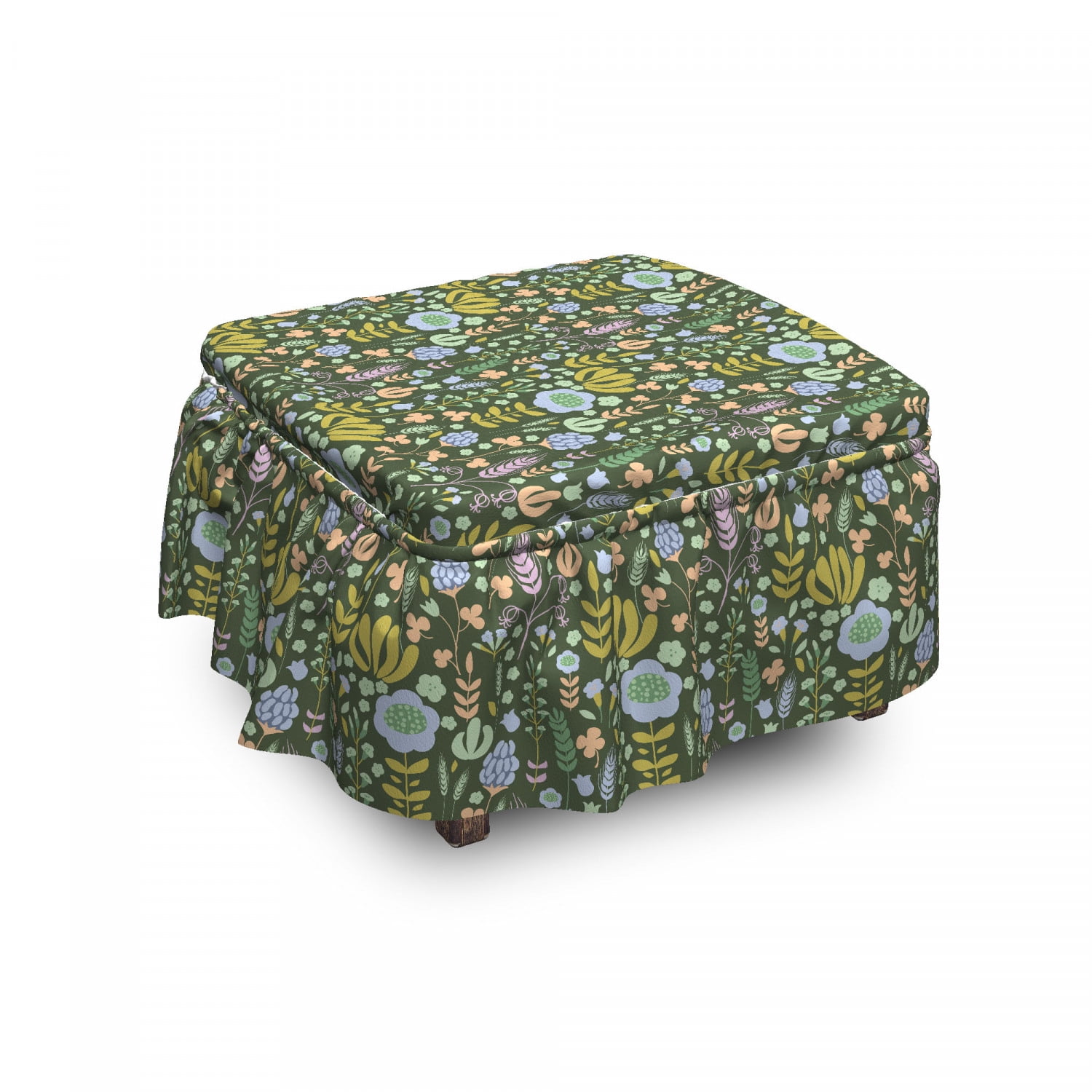 Floral Ottoman Cover, Pastel Color Spring Beauty, 2 Piece Slipcover Set ...