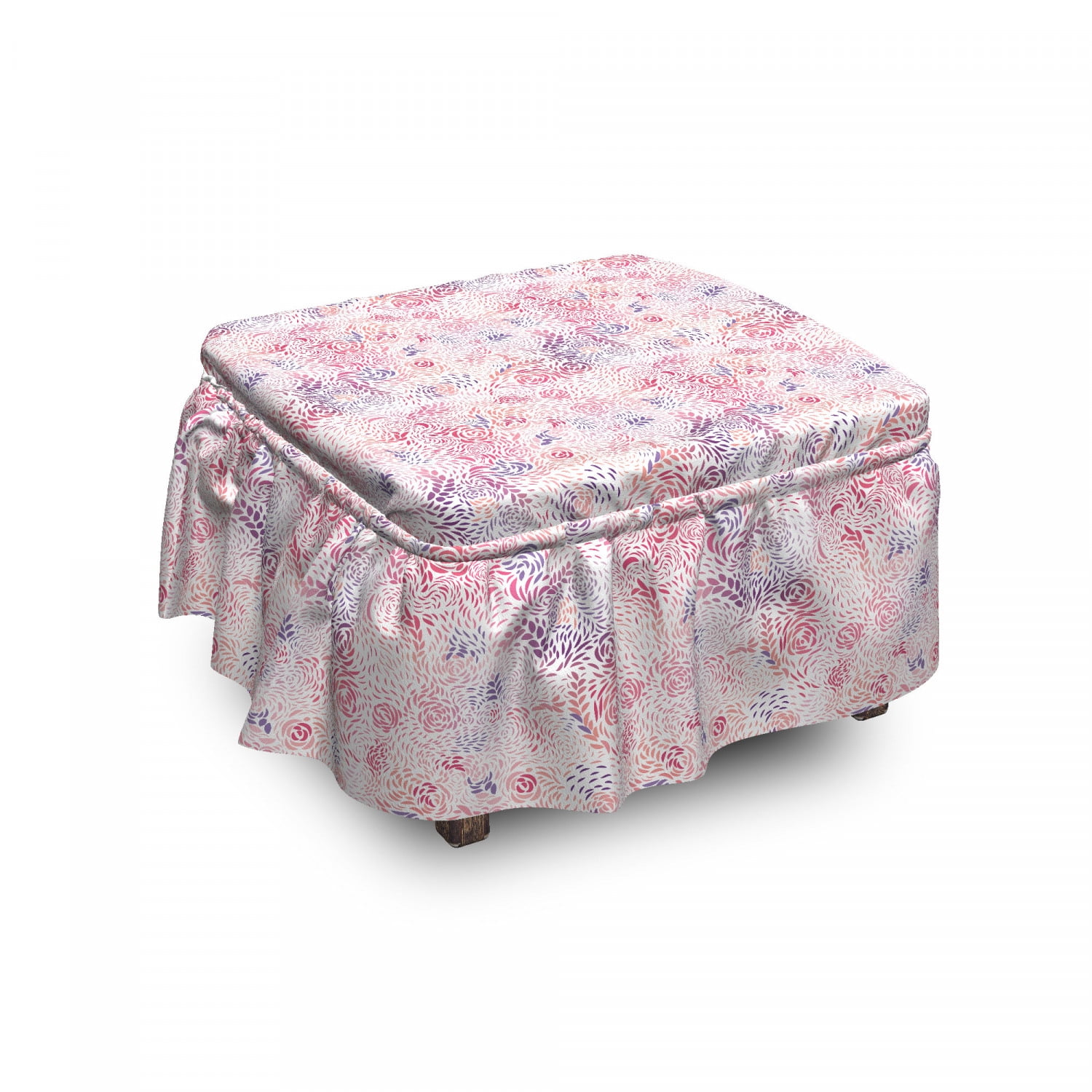 Floral Ottoman Cover, Pink Shade Rose Blending, 2 Piece Slipcover Set ...