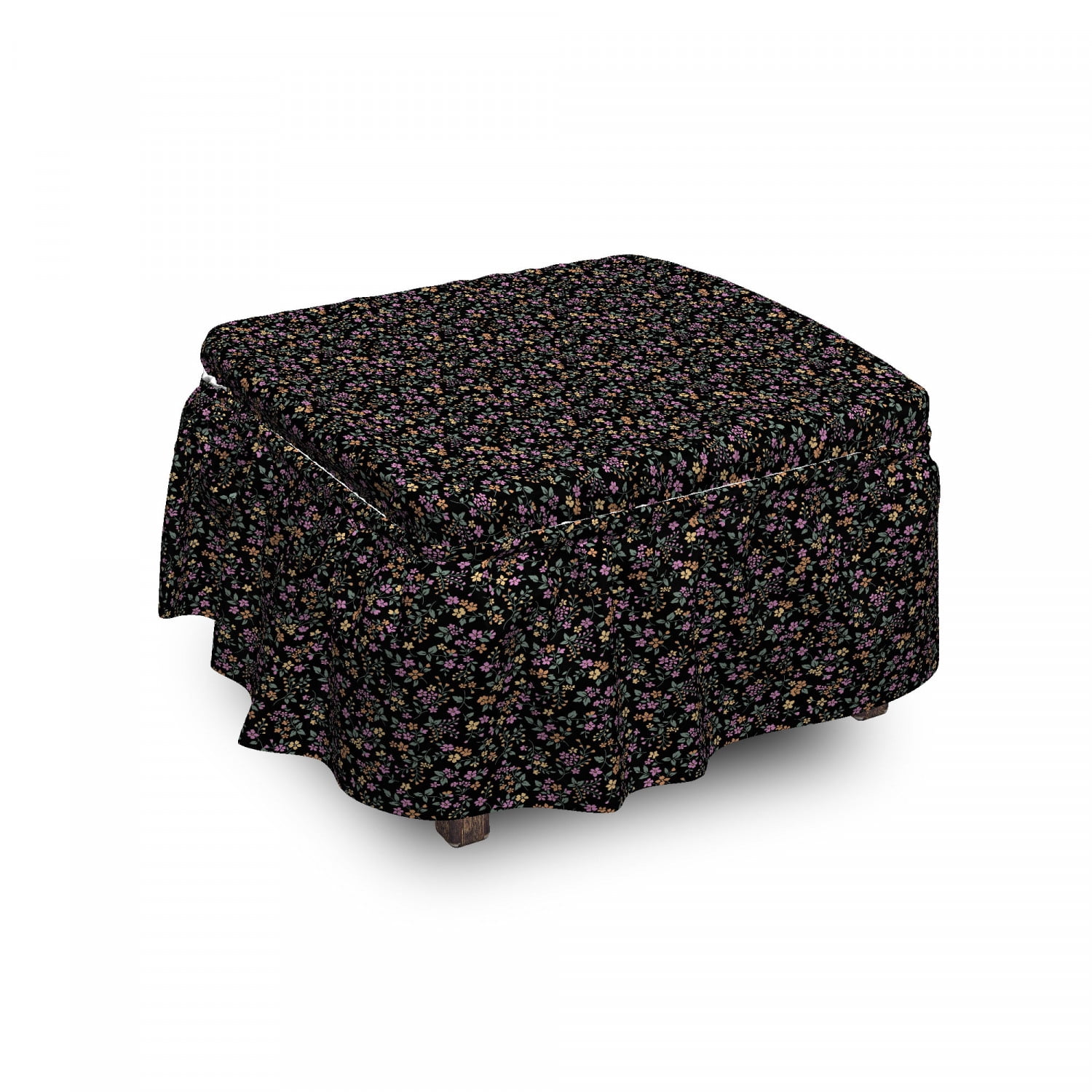 Floral Ottoman Cover, Romantic Botanical Theme, 2 Piece Slipcover Set ...