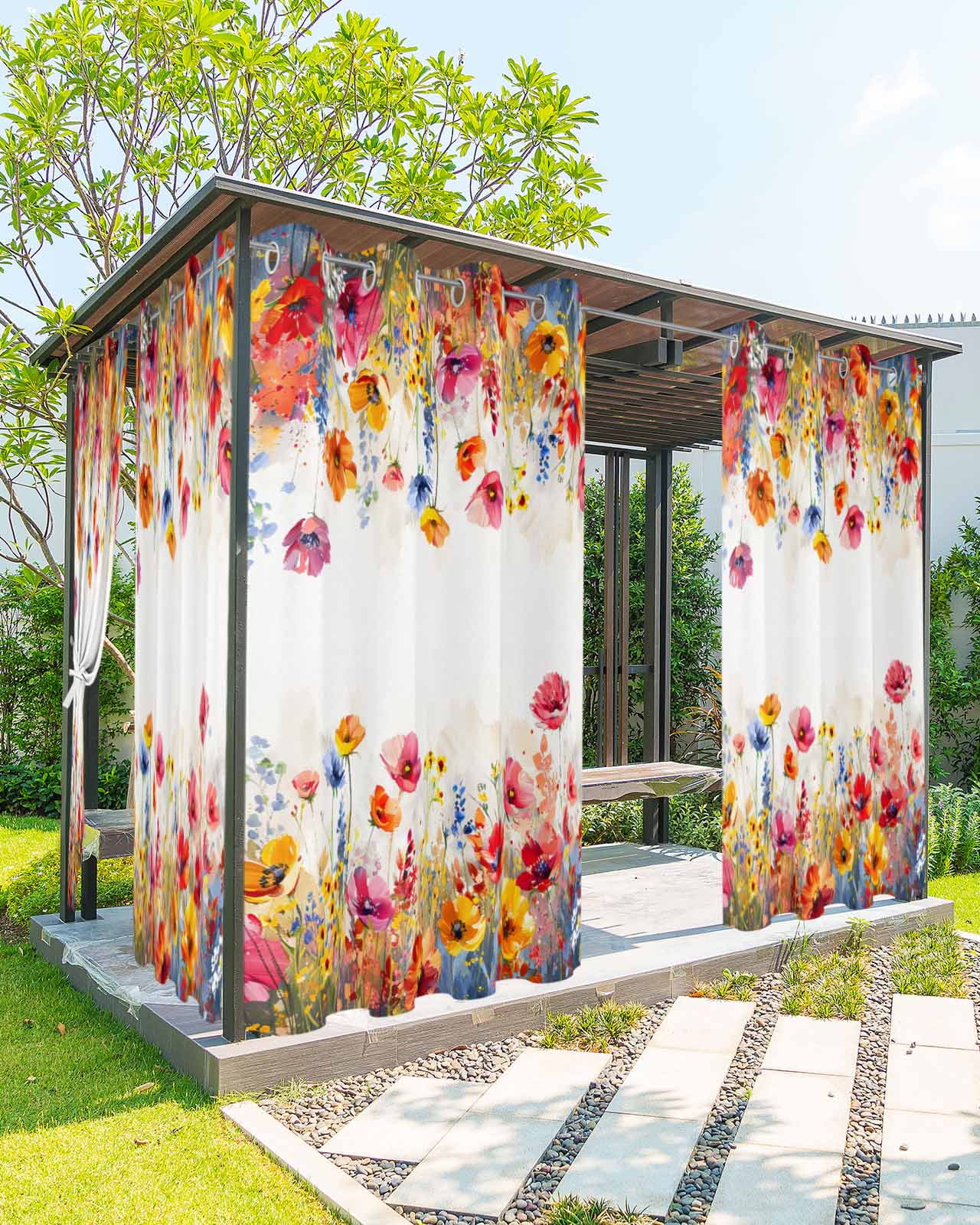 Floral Outdoor Curtains for Patio Waterproof, Abstract Colorful Ink ...