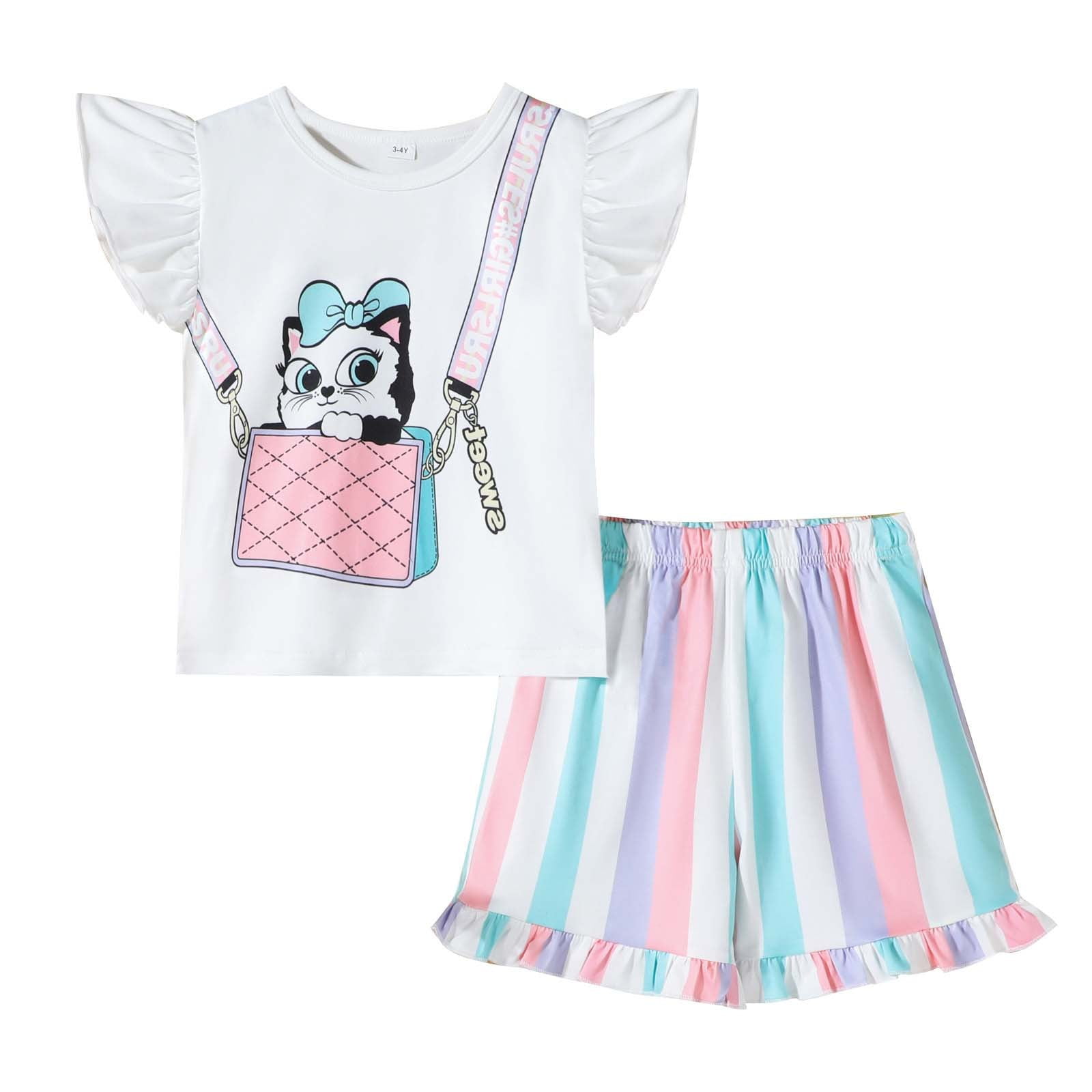Summer Outfits for Girls 7 Rainbow Sleeveless T-Shirt and Mesh Shorts ...