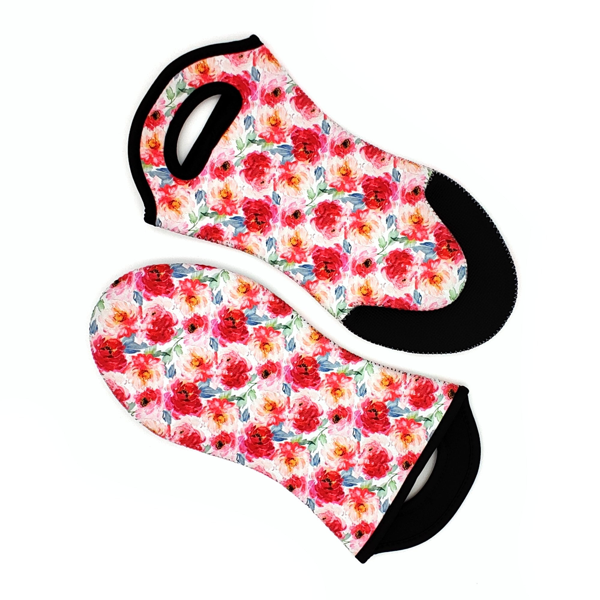 Floral Oven Mitts 2 Pack, Neoprene Fabric Heat Resistant Rubber Grip ...