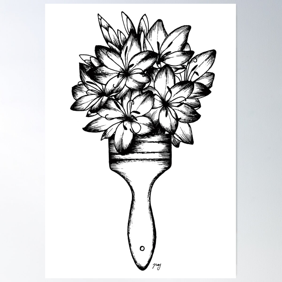 Floral Paint Brush Poster Wall Art, Modern Wall Decor For Living Room ...