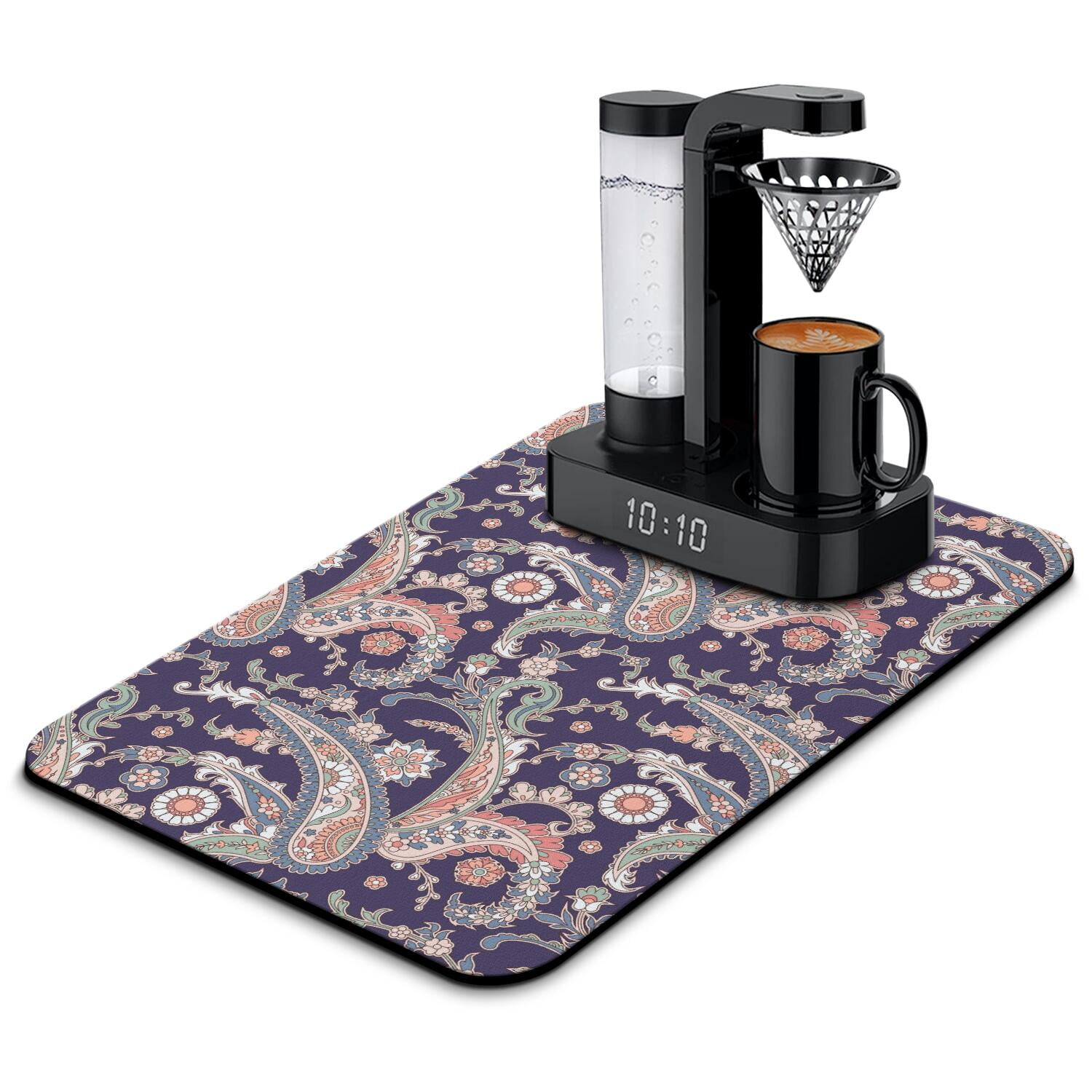 Floral Paisley Coffee Maker Pad - Absorbent Non-Slip Mat for Espresso ...