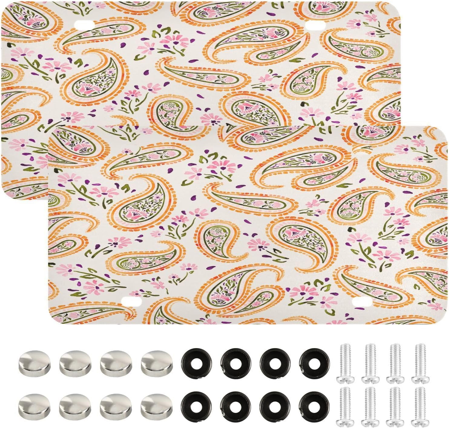 Floral Paisley License Plates Front License Plate Covers Metal Car Tag ...