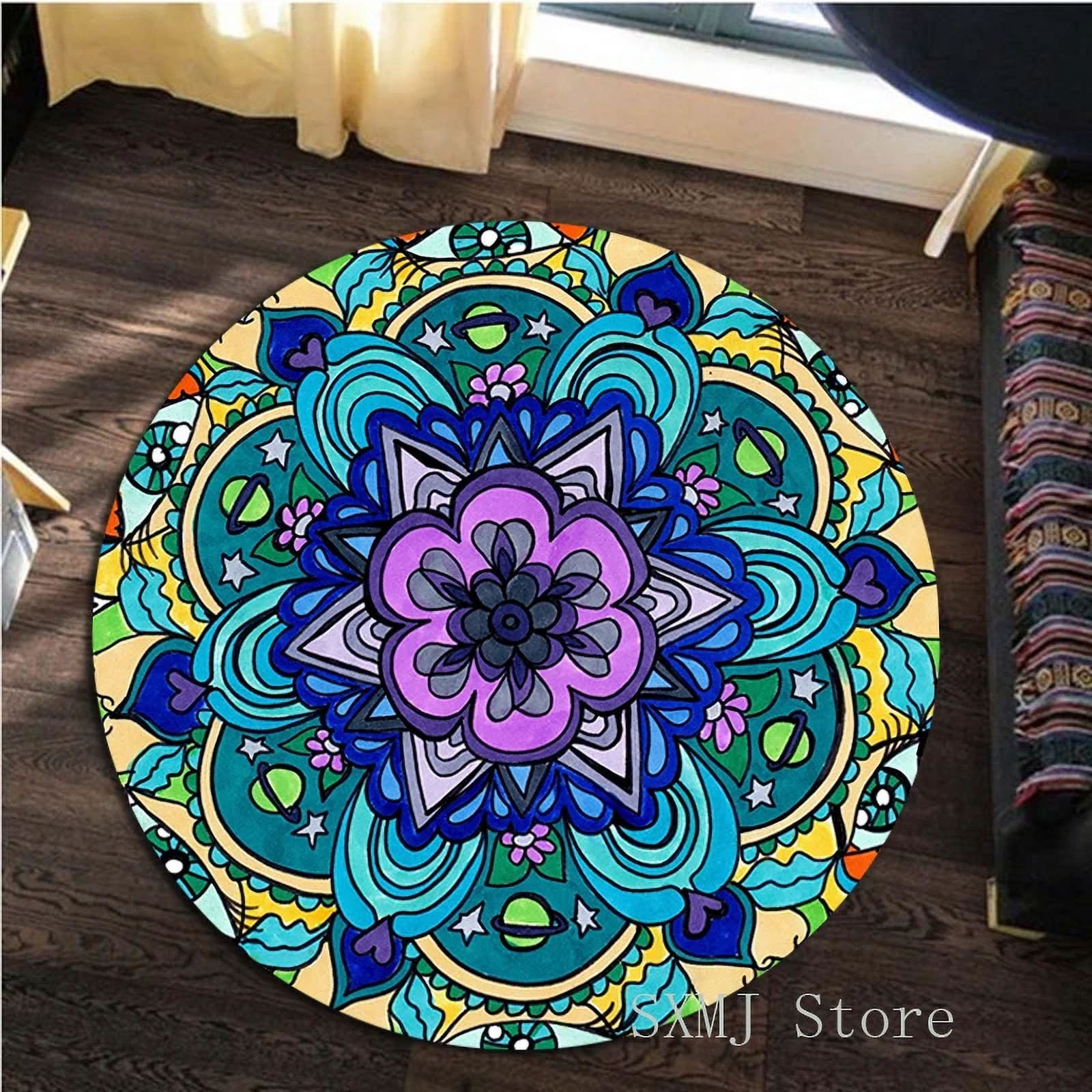 Floral Paisley Mandala Round Carpet Area Rug Sofa Foot Pad Colorful ...