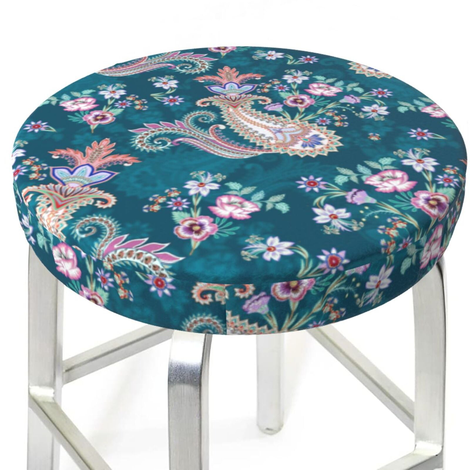 Floral Paisley Pattern Green Bar Stool Covers - Stretch Round Seat ...