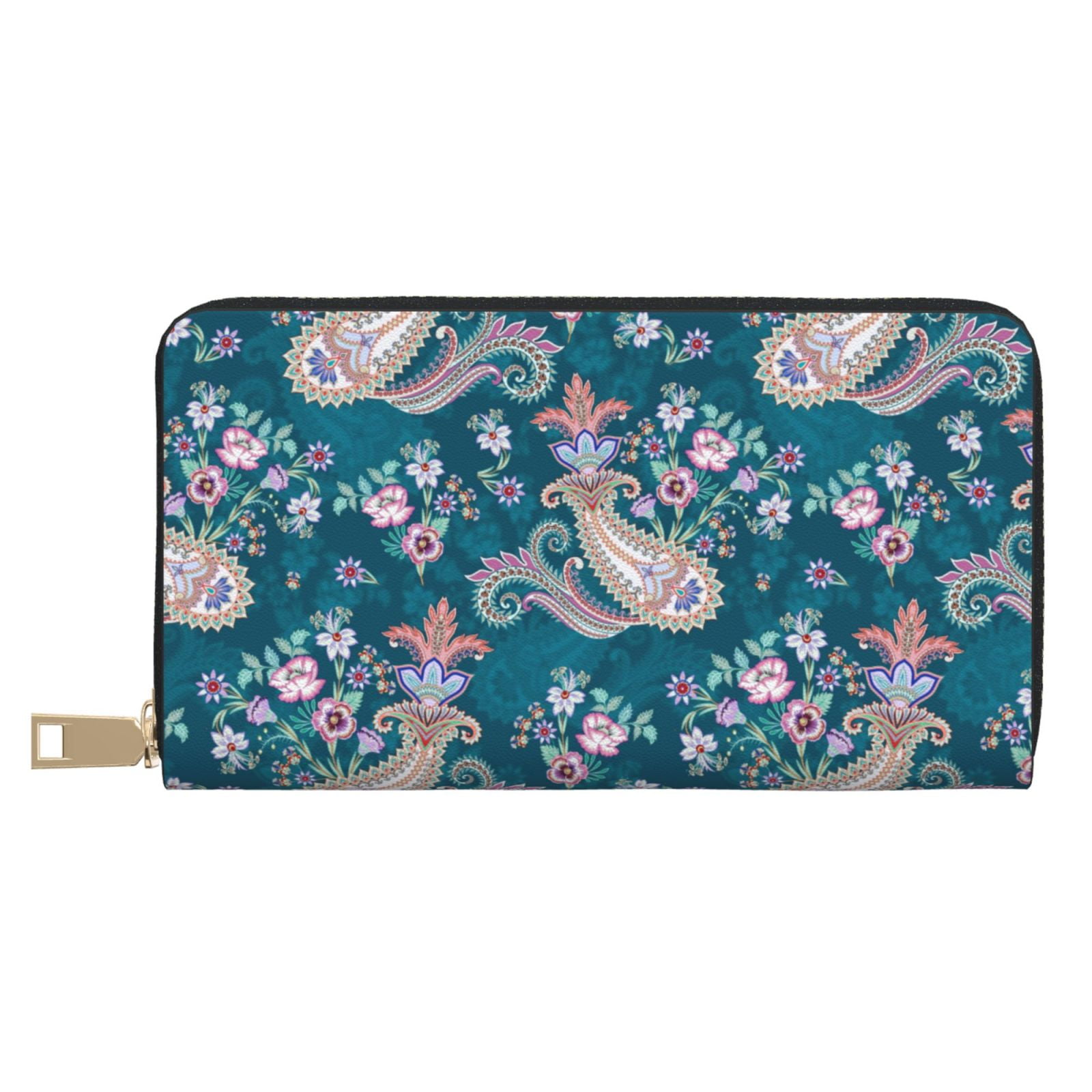Floral Paisley Pattern Green Wallet Women, Leather Bifold Multi Card ...