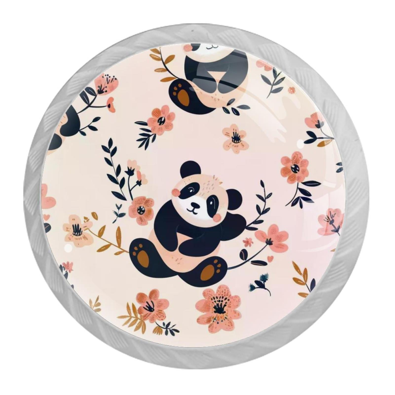 Floral Pandas Pink Background Custom Drawer Knobs - Transparent Cabinet ...