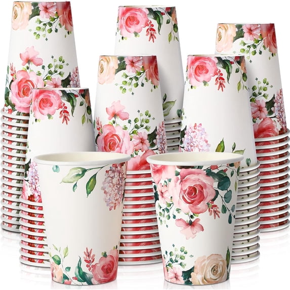 Floral Paper Cups 12 oz Tea Party Disposable Cups for Decorations ...