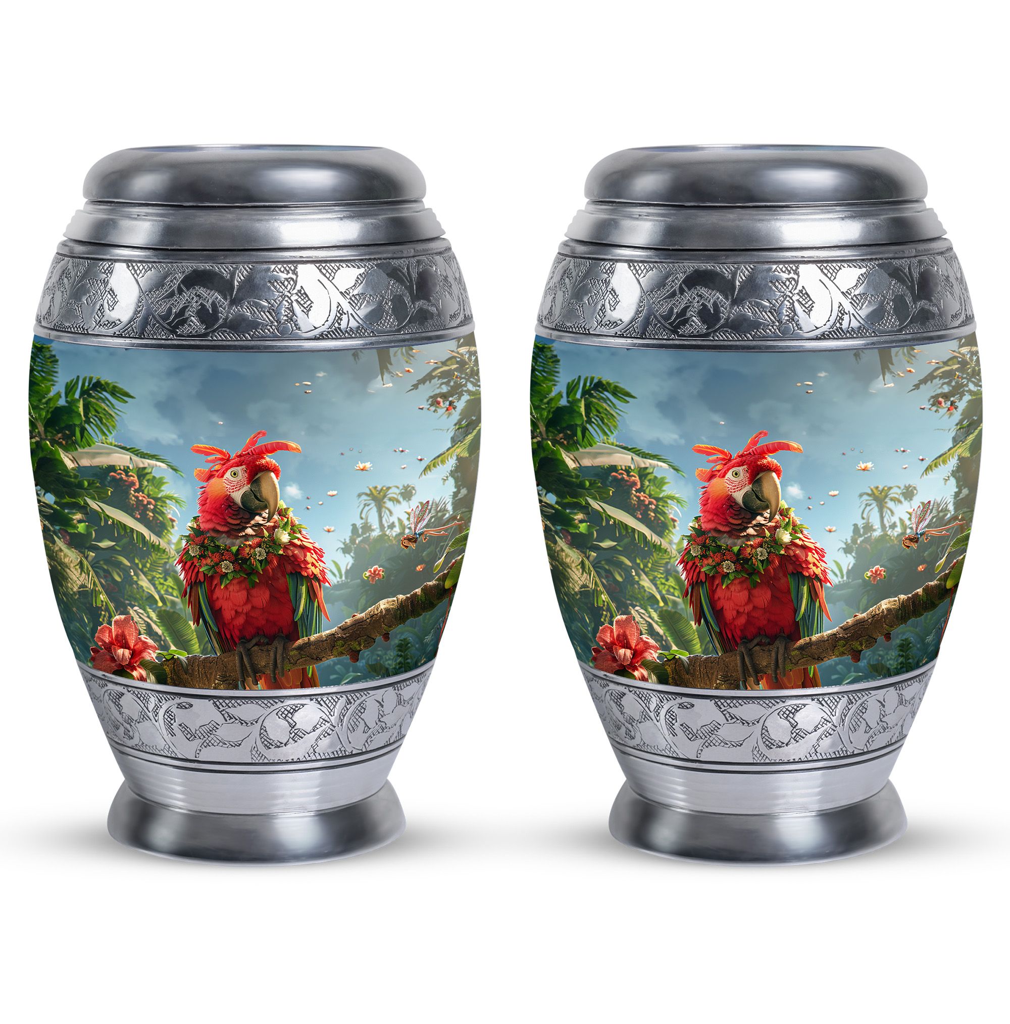 Floral Parrot Haven - Funeral Urns For Human Ashes Adult - Elegant ...