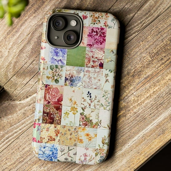 Floral Patchwork Spring Garden Quilt Art Phone Case for iPhone 17 16 15 ...