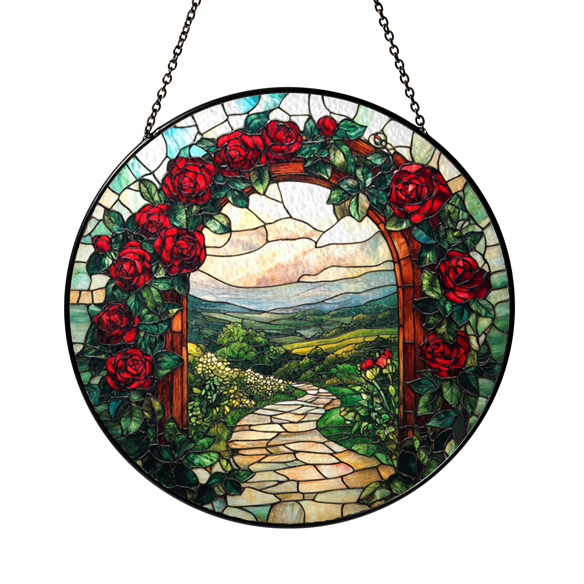 Floral Path Window Suncatcher – Decorative Glass Style Rose Art ...