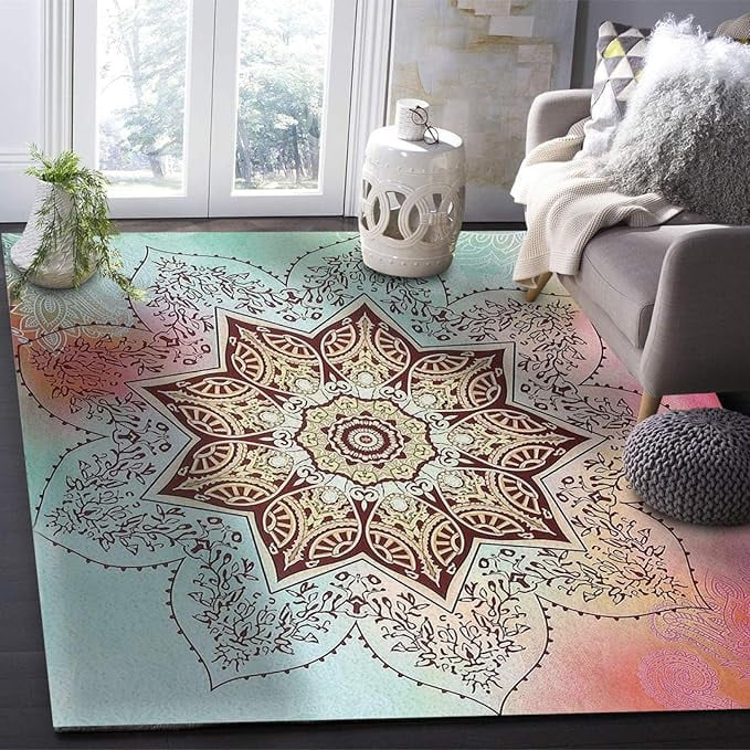 Floral Pattern Area Rugs, Colorful Psychedelic Soft Washable Carpet ...