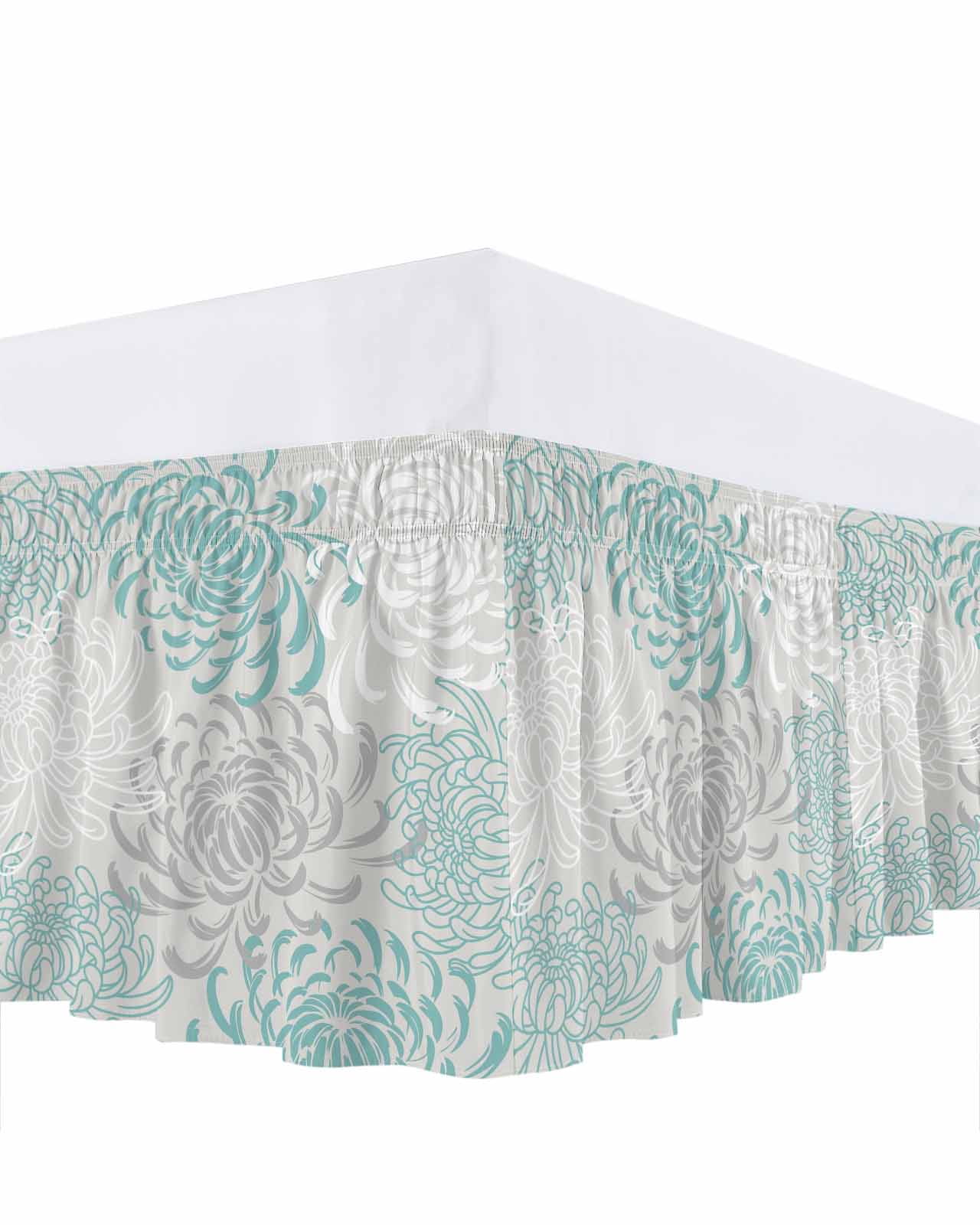 Floral Pattern Bed Skirt King Size 16 Inch Drop, Outline White Indigo ...