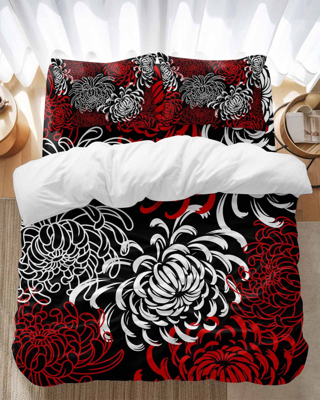 Floral Pattern Bedding Duvet Cover Set Queen Size 4 Pieces Outline ...