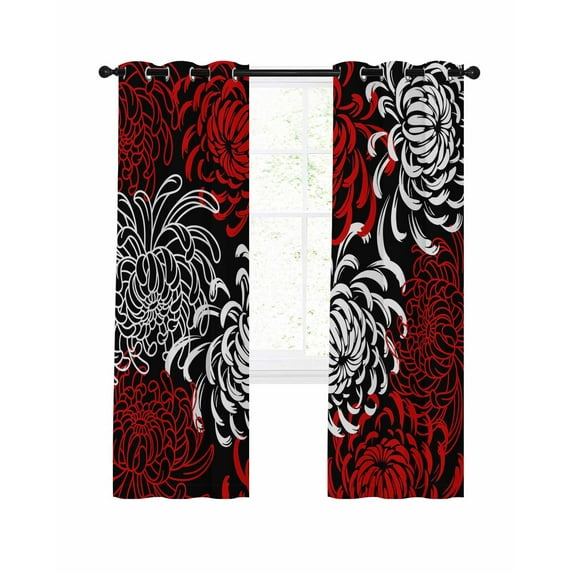 Floral Pattern Blackout Curtains for Bedroom Living Room, Outline White ...