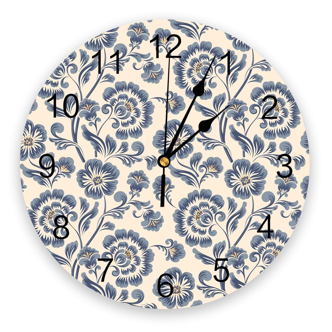 Floral Pattern Blue Retro PVC Wall Clock Living Room ration Wall Clock ...