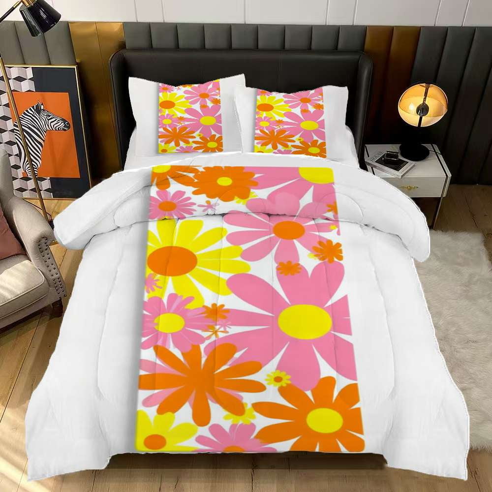 Floral Pattern Bright Colors Happy Design Comforter Set Twin Size ...