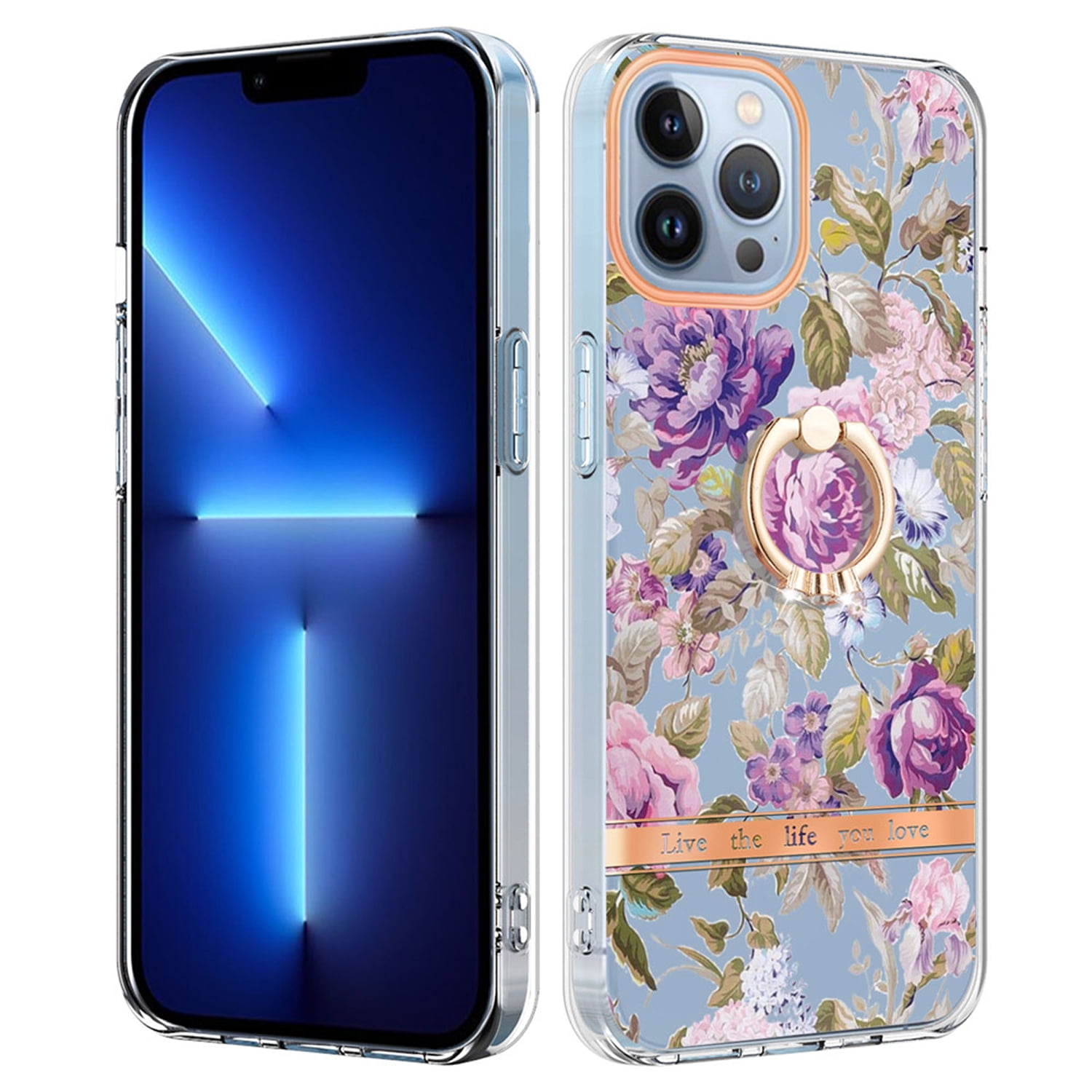 Floral Pattern Case for iPhone 13 Pro Max, Clear Case with Ring Holder ...
