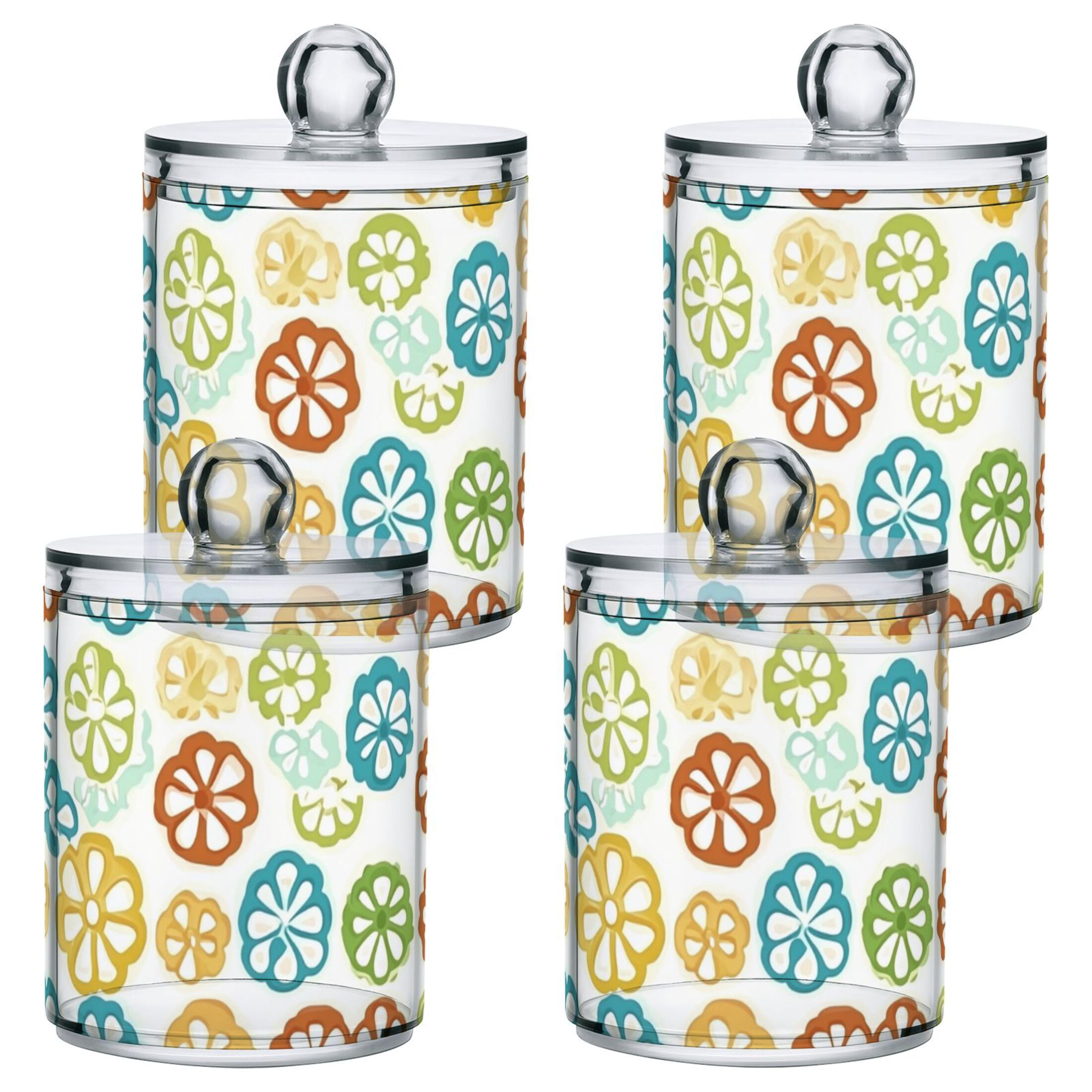 Floral Pattern Design Bathroom Canisters Set of 4 Translucent Plastic ...