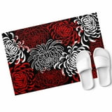 Floral Pattern Door Mat Outline White Red Chrysanthemum Graphic Non ...