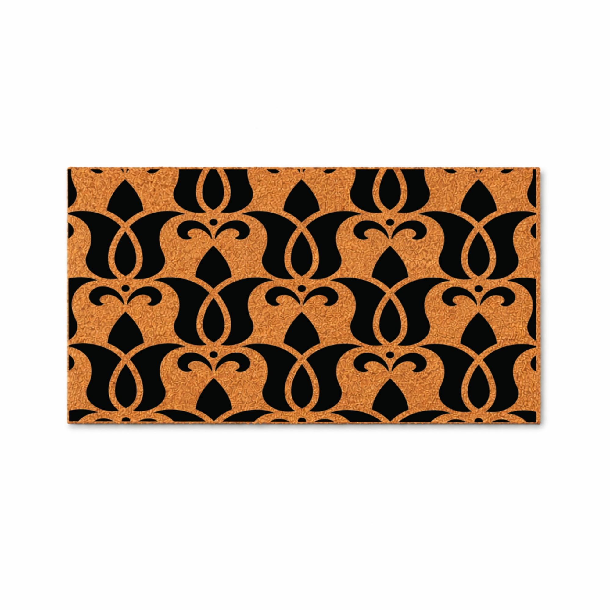 Fleur De Lis Pattern Doormat, Damask Geometric Design - Brown Coir PVC ...